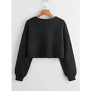 SweatyRocks Women's Casual Long Sleeve Raw Hem Pullover Crop Tops Sweatshirts Black M
