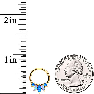 Body Candy 16G PVD Steel Segment Seamless Cartilage Septum Ring Blue White Synthetic Opal Nose Hoop 3/8"