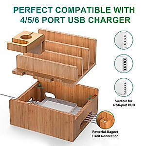 Pezin & Hulin Bamboo Charging Stations for Multiple Devices, Upgrade Desk Docking Station Organizer for Cell Phones, Tablet, Smart Watch & Earpods Stand (Includes 6 Cables BUT NO Power Supply Charger)
