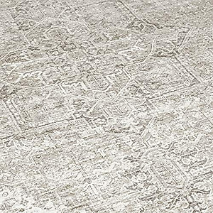 ReaLife Machine Washable Rug - Stain Resistant, Non-Shed - Eco-Friendly, Non-Slip, Family & Pet Friendly - Made from Premium Recycled Fibers - Vintage Distressed Traditional - Beige Ivory, 7'6" x 9'6"
