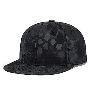Quanhaigou Cool Snapback Hat Hip Hop Flat Bill Visor Cap - Black Grey Camo Unisex Adult Adjustable Baseball Hats (Black Grey)