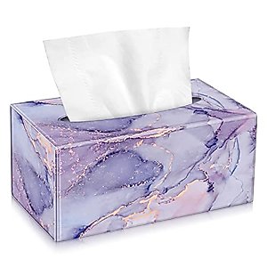 Tissue Box Holder, FINPAC Rectangular PU Leather Foldable Facial Tissue Napkin Box Covers Decor Holder for Living Room, Bathroom, Kitchen Countertop, Lilac Marble