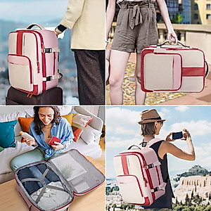 BAOXA Large Carry on Backpack, Expandable Travel Backpack for Women Airline Approved, 40L Suitcase Backpack for Women Men, Weekender Luggage Backpack for Traveling on Airplane (Pink)