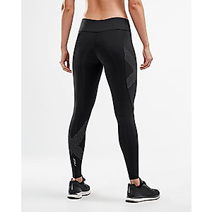 2XU Women's Mid-Rise Compression Tights, Black/Dotted Reflective Logo, Large