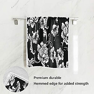 MCHIVER Hand Towels for Bathroom Cotton - White Floral Black Background Bath Towels Washcloths Soft Highly Absorbent Towels for Pool 15 x 30 inches