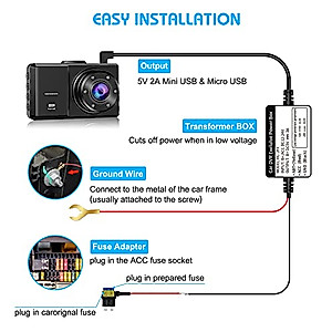 Dash Cam Adjustable Hardwire Kit, SPADE Micro USB-Port Hard Wire Kit for Dashcam
