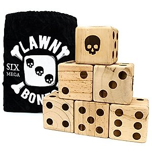 Lawn Bones - Set of Six Jumbo Yard Dice - Includes Carry Bag and Insert with Rules for Various Games - Great for Family BBQs, Backyard Parties, and Other Outdoor Gatherings