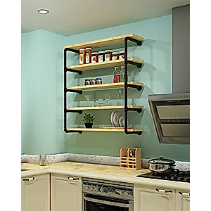 Niubid 3/4 Inches Malleable Cast Iron Pipe 2 PCS 5 Tier. Vintage Industrial Wall Mount Bookshelf Shelving Unit, DIY Open Bookshelf, Shelf Shelves, Home Improvement Kitchen Shelves.