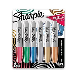 SHARPIE Metallic Permanent Markers, Chisel Tip, Assorted Colors, 6 Count