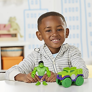 Marvel Spidey and His Amazing Friends Hulk Action Figure and Smash Truck Vehicle, Preschool Toy for Kids Ages 3 and Up