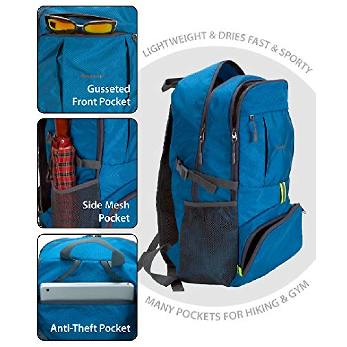 Rockland Packable Stowaway Backpack, Blue, Large