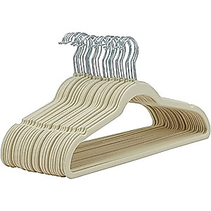 ATZJOY Nonslip Velvet Hangers -Suit Hangers Ultrathin Space-Saving 360° Swivel Hook Strong and Durable Clothes Hangers Hold Up-to 10 lb, for Coats, Jackets, Pants, & Dress Clothes (50 Pack, Ivory)