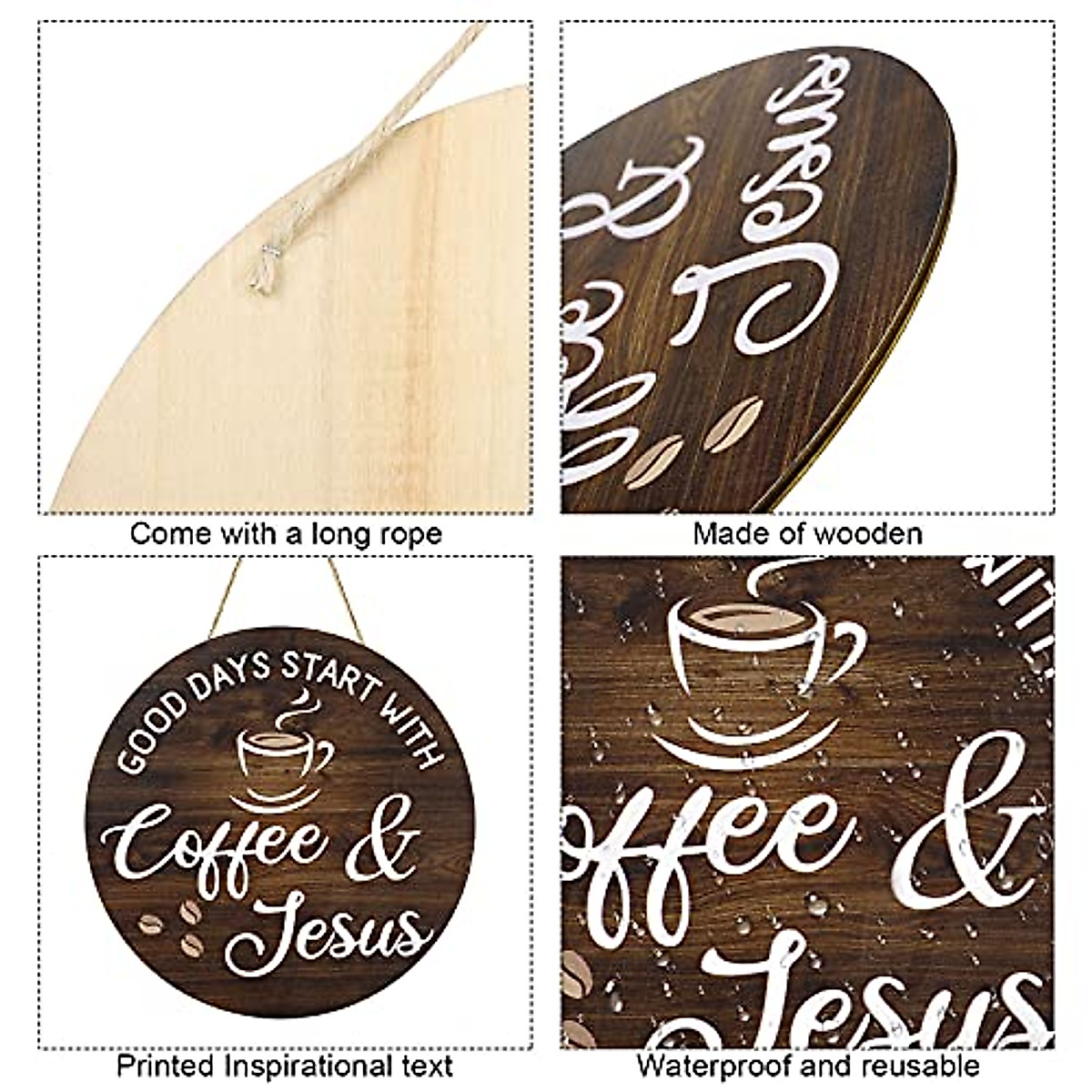 Coffee Bar Sign Coffee Decor Coffee Wooden Sign Hanging Coffee Decor Coffee Sign Plaque for Farmhouse coffee bar Kitchen Accessories Coffee Lover (Rustic Good Days Start with Coffee & Jesus)