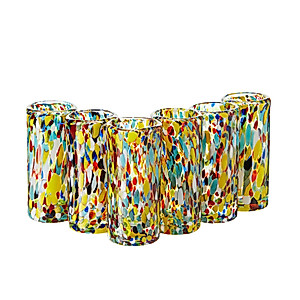 Okuna Outpost 2 oz Hand Blown Mexican Double Shot Glasses with Confetti Design, Tequila Sipping Set (Set of 6)