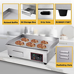 22" Commercial Electric Griddle, Electric Flat Top Grill, 3000W Countertop Griddle with Shovels and Brushes for Restaurant Kitchens