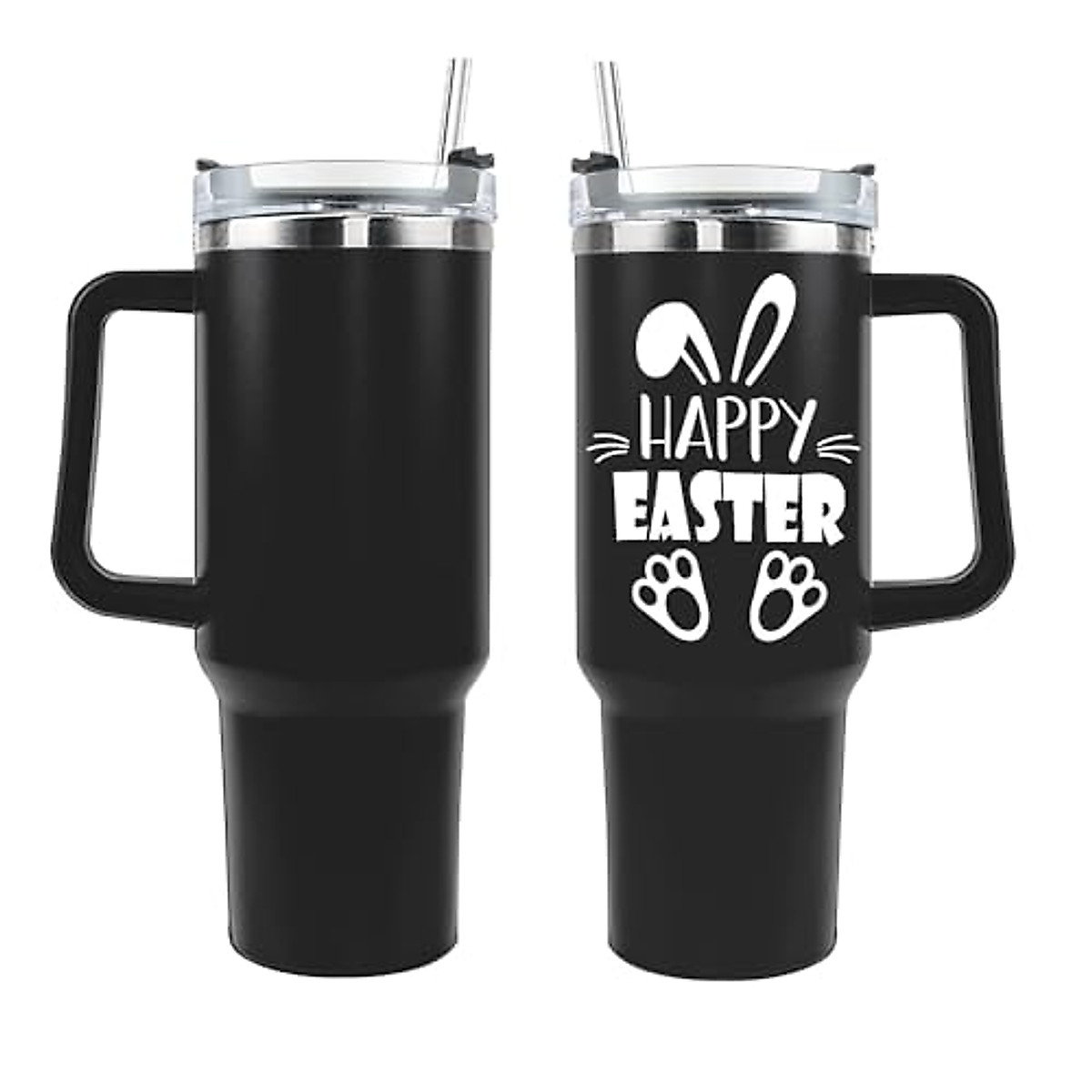 40 oz Tumbler with Handle Happy Easter Tumbler Personalized Tumblers with Lid and Straw Insulated Tumbler Stainless Steel Tumblers