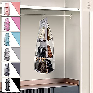 Vercord Hanging Purse Organinzer Handbag Tote Hanger Closet Dustproof Storage Bag with Six Pockets Light Gray