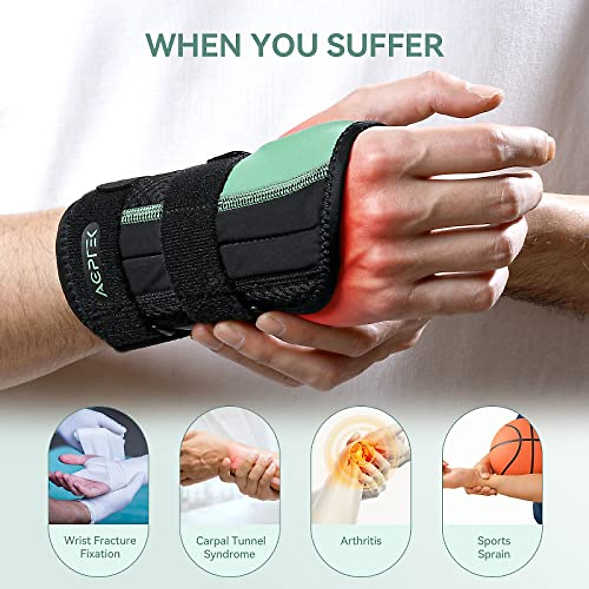 AGPTEK Wrist Brace, Wrist Support for Carpal Tunnel, Night Sleep Wrist Splint, Hand Brace for Arthritis, Sprains, Tendonitis and Joint Pain, Suitable for Right Hand, S：5.1-7.9in