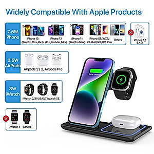 Wireless Charger,MILDILY 3 in 1 Wireless Charging Station for Apple iPhone/iWatch/Airpods,iPhone 13,12,11 (Pro, Pro Max)/XS Max/XR/XS/X/8(Plus),iWatch 7/6/SE/5/4/3/2,AirPods 3/2/pro（Black）