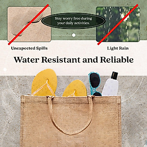 Jute Tote - 17" x 13" x 7" Multipurpose Lined Burlap Bag - Beautiful Design & Color - Lunch, Beach, Market, Bridesmaid, Gift, Mama Tote