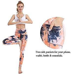 iniber Womens High Waisted Yoga Pants with Pockets, Tie Dye Workout Running Pants Soft Colorful Yoga Leggings for Women