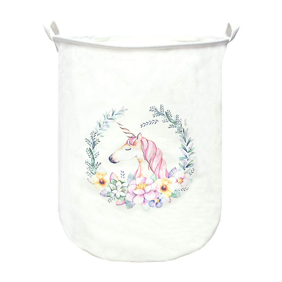 SDAIGC Collapsible Unicorn Laundry Basket, Blondie Canvas Waterproof Round Storage Hamper, Clothes Toys Organizer Basket, Cute Kids Gift Basket (Art Unicorn)