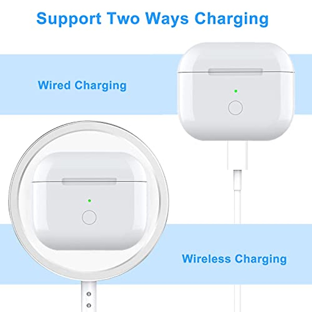 Wireless Charging Case Replacement Compatible with AirPods 3rd Generation, Air Pods 3 Charger Case with Pairing Sync Button - White