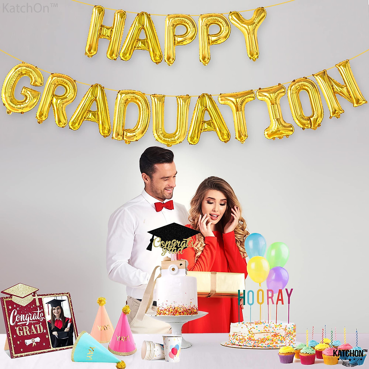 XtraLarge, Gold Happy Graduation Banner - 16 Inch, Graduation Foil Balloons | Graduation Party Supplies 2023 for Graduation Party Decorations 2023 | Graduation Banner for Graduation Decorations 2023
