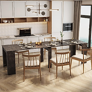SSLine Rectangular Extendable Dining Table with Storage Cabinet 98.43" Super Long Conference Table for 6 8 10 12 People Rustic Walnut Expandable Kitchen Tables for Home Office Computer Table