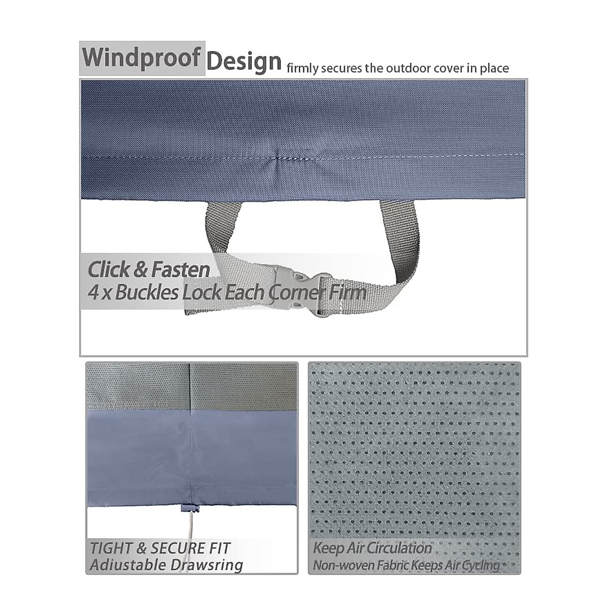 Garden Balsam Waterproof Rectangular Patio Table and Chair Cover Blue Grey 136" L X 74" D X 28"H Outdoor General Purpose Furniture Covers Patio Furniture Set Cover