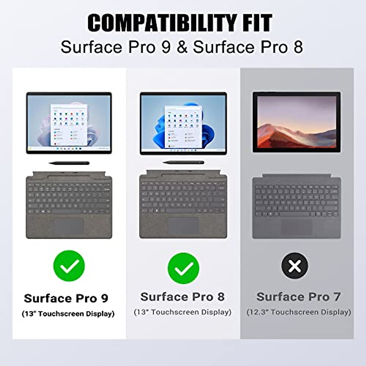 MoKo Designed for Surface Pro 9 Case/Surface Pro 8 Case, Crystal Clear Multi-Angle Shockproof Cover for Microsoft Surface Pro 9 (2022), Work with Surface Pro Signature Keyboard, Black