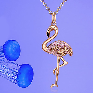 Flamingo Necklace 925 Sterling Silver Animal Bird Rose Gold Plated Crystal Jewelry Pink Flamingo Necklaces for Women Christmas Holiday Gifts