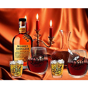 BISYATA Best Dad - Wine Glasses & Shot Glasses Gift Set - Best Dad Ever - Unique Novelty Gift for Fathers Day, Birthday. Two-11oz Wine Glasses and Two-2oz Shot Glasses - With Gift Box