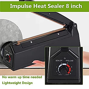 8inch Impulse Heat Sealer,Manual Poly Bag Heat Sealer Sealing Machine Heat Seal Closer for Plastic Bags PE PP Bags (Black)