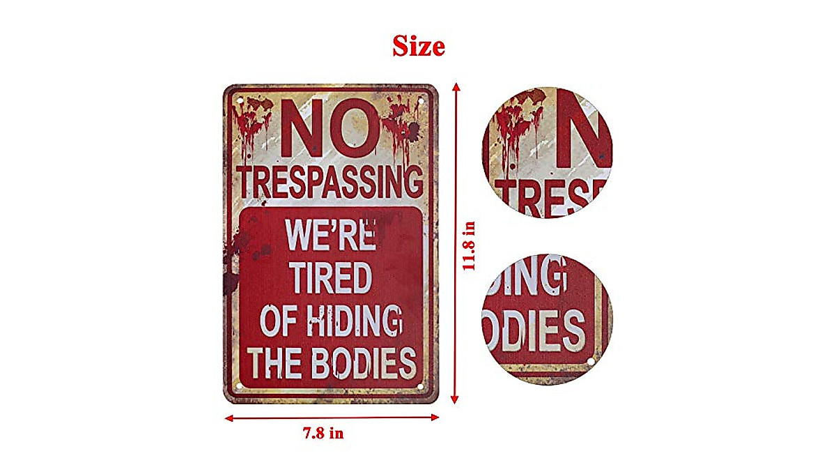 Funny Halloween Metal Sign No Trespassing for Spooky Decor