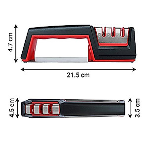 Professional Manual Sharpener for Kitchen Knives and Scissors. Manual sharpener. DIAMOND powder blades for ceramic or steel knives - Non-slip base - GIFT SAFETY GLOVE