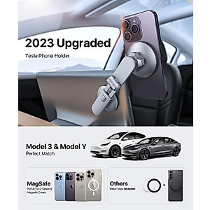 andobil Tesla Phone Mount for Model 3 Model Y [Powerful Magnet, No Residue Adhesive] Stable Tesla Magsafe Phone Holder, Tesla Model 3 Accessories, Tesla Model Y Accessories 2024, Fits for iPhone & All