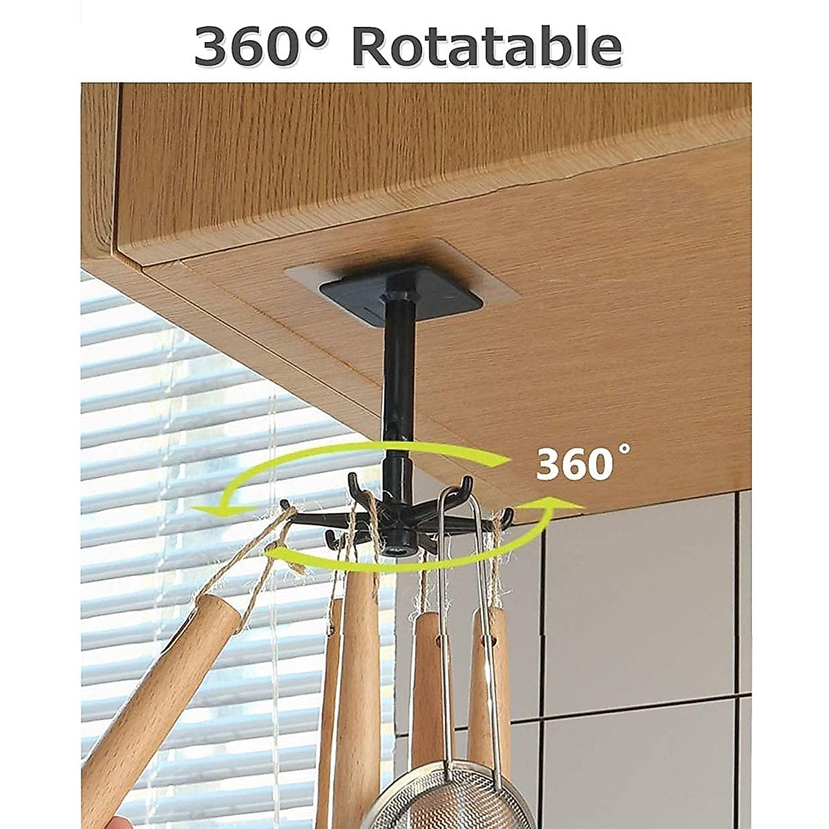 Probablei 360° Rotating Folding Hook, 360 Degrees Rotating Folding Hook, Hanging Utensil Holder, Multi-Purpose Hanging Utensil Holder Hooks, Self-Adhesive, for Kitchen Bathroom (6-Black,One Size)