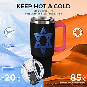 Israel Flag 40 Oz Car Cup Stainless Steel Travel Mug Leak-Proof Insulated Tumbler with Handle Light Rose Red-style
