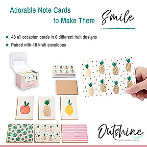 OUTSHINE Blank Notecards and Envelopes Set in Cute Storage Box - 48 (Fruit) 3.5" x 5" | Bulk Blank Note cards with Envelopes for All Occasion | Small Greeting, Stationary, Birthday, Thank You Cards