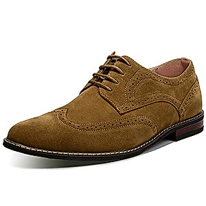 Mofri Men's Oxford Shoes Wingtip Dress Shoes Lace Up Shoes(Brown Suede,10)