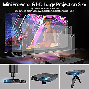 Mini Projector,FEICHEN Portable DLP Projector with 5G WiFi and Bluetooth,Pocket Projector,Support 1080p & 4K HDMI Outdoor Projector for Home Theater,Rechargeable Pico Projector for iPhone Android