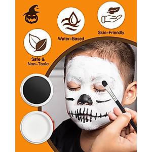 Lictin Halloween Clown Makeup Kit - White Black Red Face Body Paint + Fake Blood Gel, Water Activated Face Paint Kit for Adults, SFX Joker Zombie Vampire Skeleton Makeup Kit with Brushes & Sponges