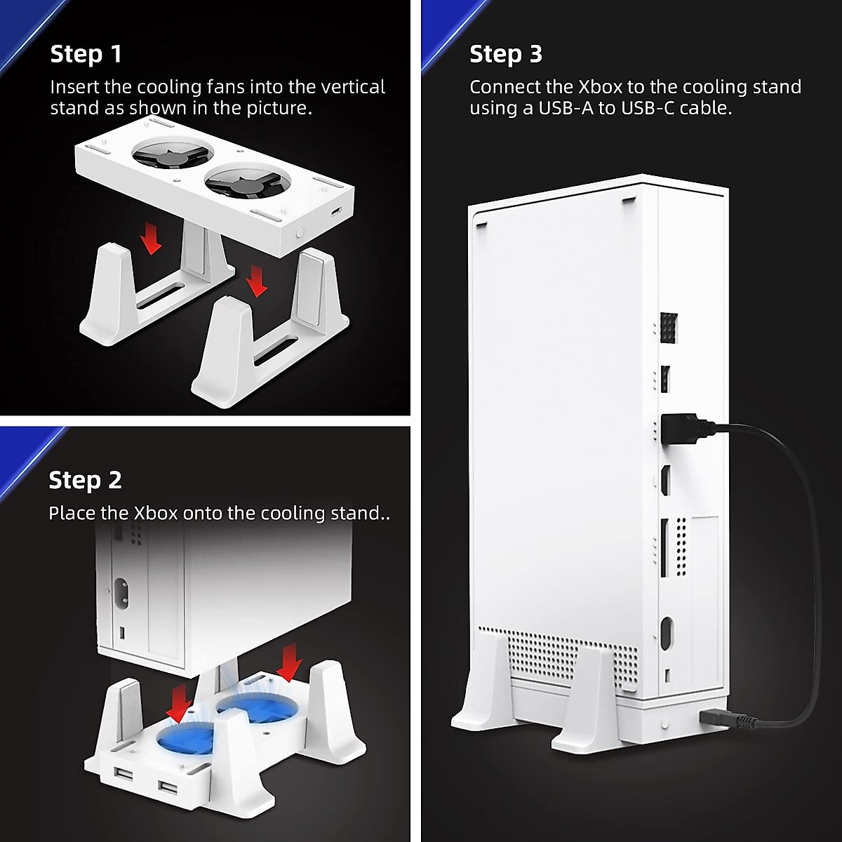 NexiGo Vertical Stand with Cooling Fans for Xbox Series S Console, 3 Levels Adjustable Fans Rotate Speed with Type-C Power Input, USB Charging and Data Transmission Ports, White