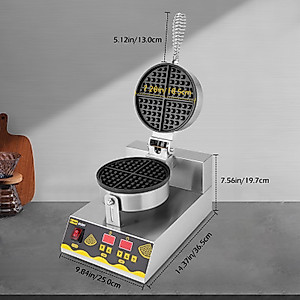 Dyna-Living Commercial Waffle Maker 110V 1200W Intelligent Commercial Waffle Maker Restaurant Non-stick Round Waffle Maker Stainless Steel Waffle Iron Machine Professional Waffle Maker for Home