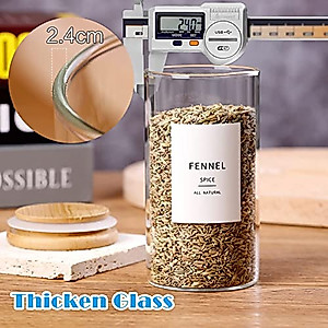 12 Pcs Glass Spice Jars With Bamboo Airtight Lids - 8oz Thicken(2.4mm) Spice Containers With 148 Minimalist Preprinted Waterproof Spice Labels - Kitchen Empty Small Storage Jars For Seasoning, Herb Storage and Organization