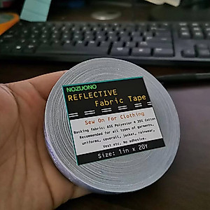 NOZUONO High Visibility Silver Reflective Fabric Tape Strips DIY Edging for Clohting Sew On (1 in x 20yd)