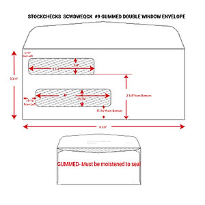 1,000ct, 9 Double Window Security Envelopes. Tinted, Gummed Seal. Fits Quicken, Quickbooks, Microsoft Money Checks, Quick Books, Intuit