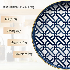 Spsyrine Round Decorative Tray, Plastic Serving Table Tray with Handles for Breakfast, Modern Ottoman Tray for Coffee Table, Bathroom, Kitchen, Living Room, White