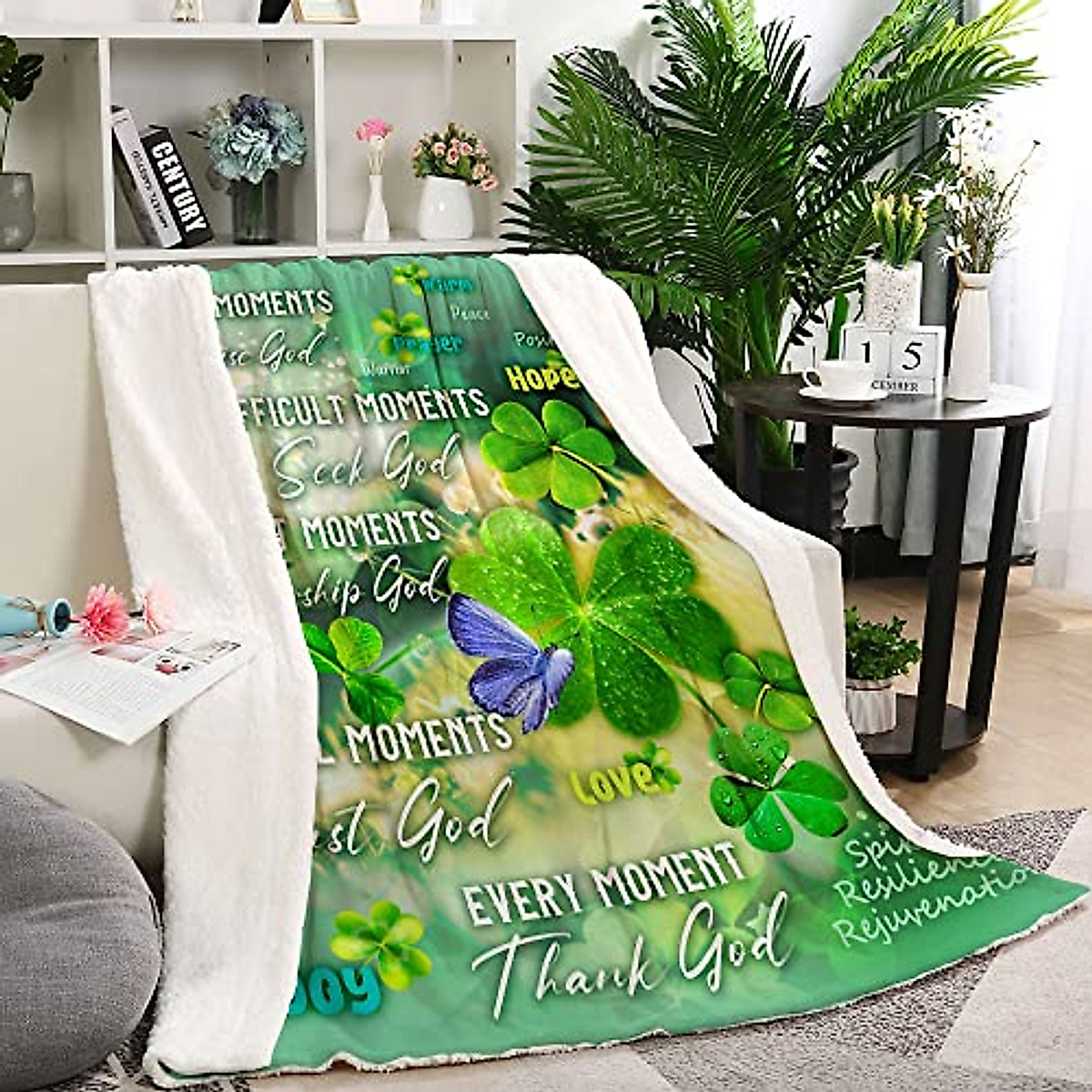 Onecmore Christian Gifts Religious Gifts for Women Serenity Prayers Throw Blanket,Inspirational Gifts Get Well Soon Healing Warm Hugs Sympathy Gifts St. Patrick's Day Decorations Shamrock Irish Gifts